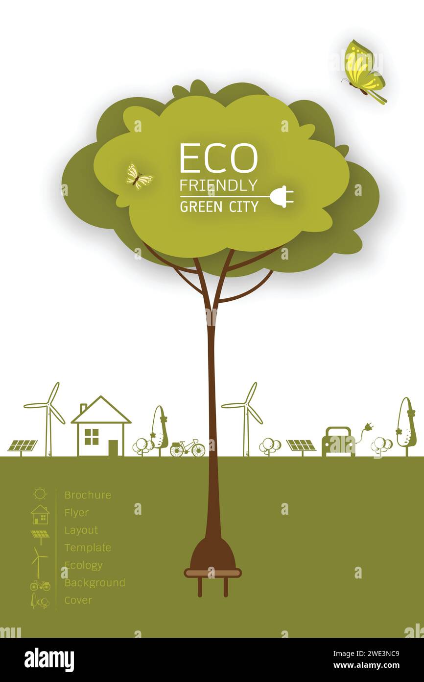 Vector illustration of eco earth with of wind turbine, bike , solar ...