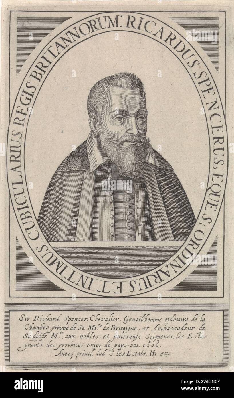 Portrait of Sir Richard Spencer, Hendrick Hondius (I), 1608 print Bust ...