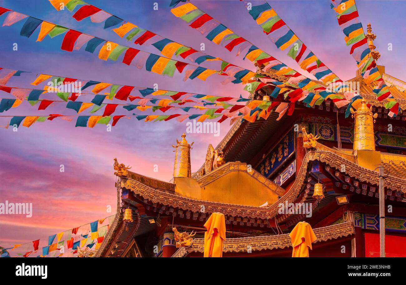 The Buddhist praying flags near the monastery in Sanya, China Stock ...