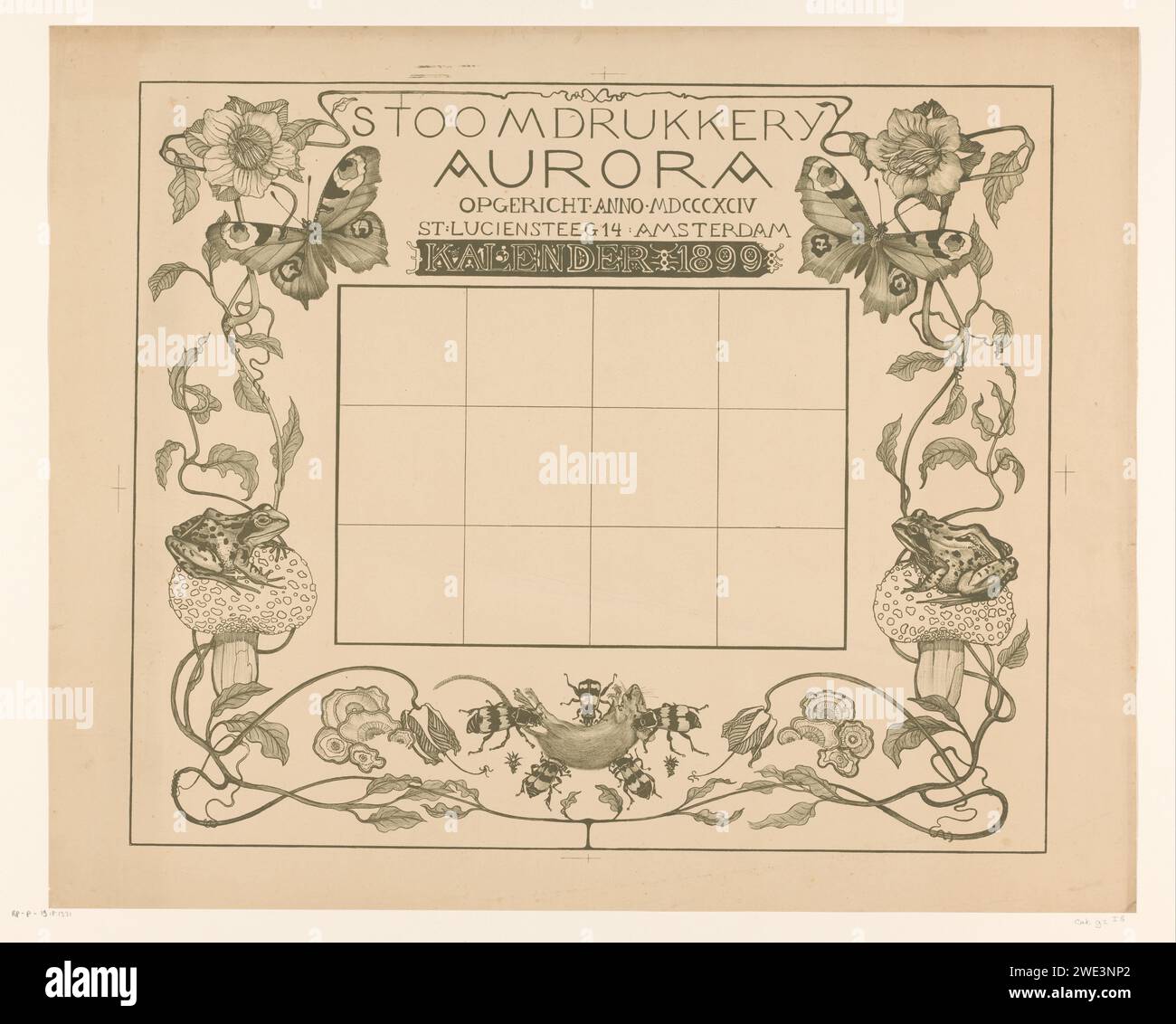 Calendar of the year 1899, with flowers, insects and frogs, Theo van ...