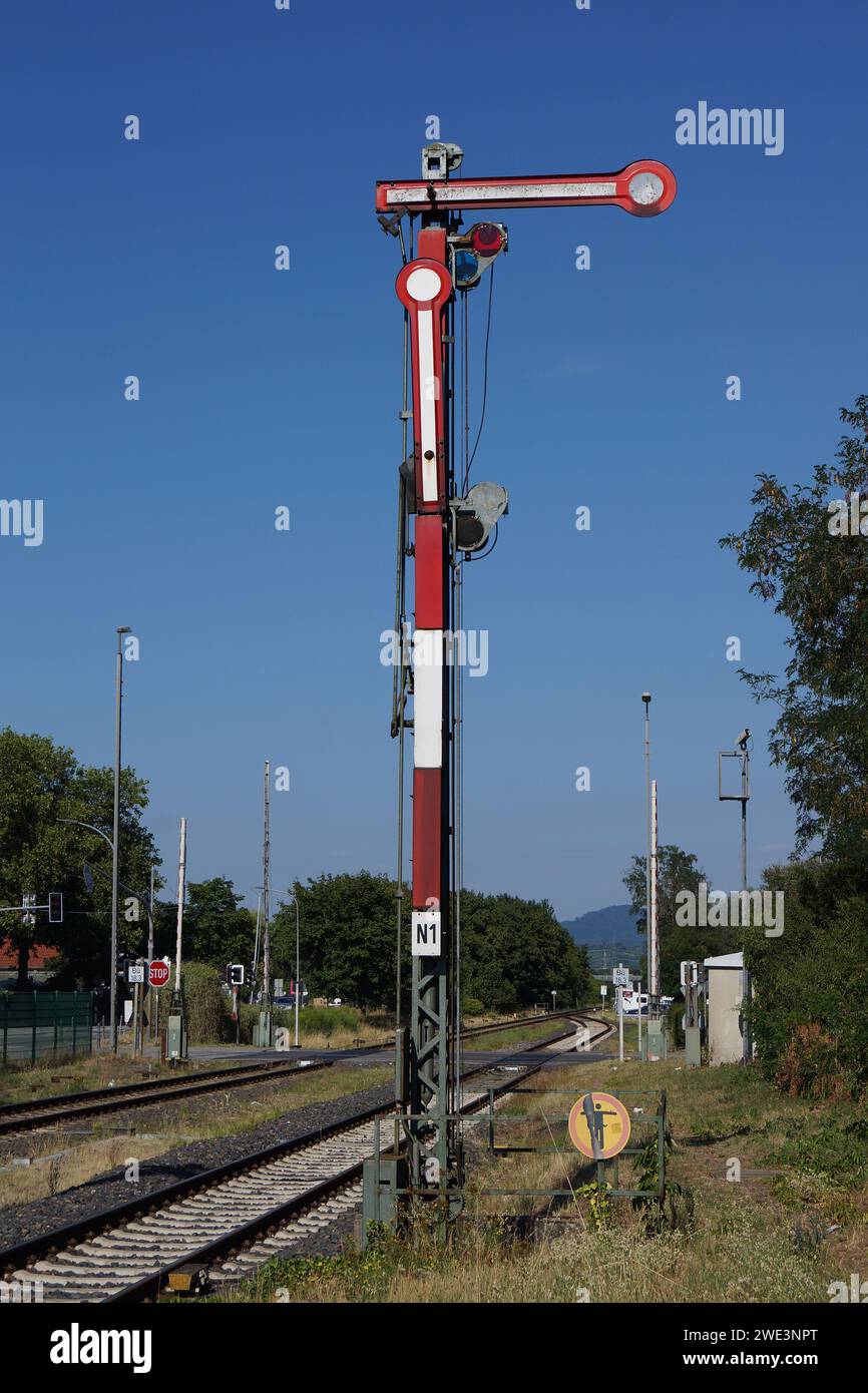 An old semaphore signal displaying 'Stop' at Lorsch station, Hesse ...