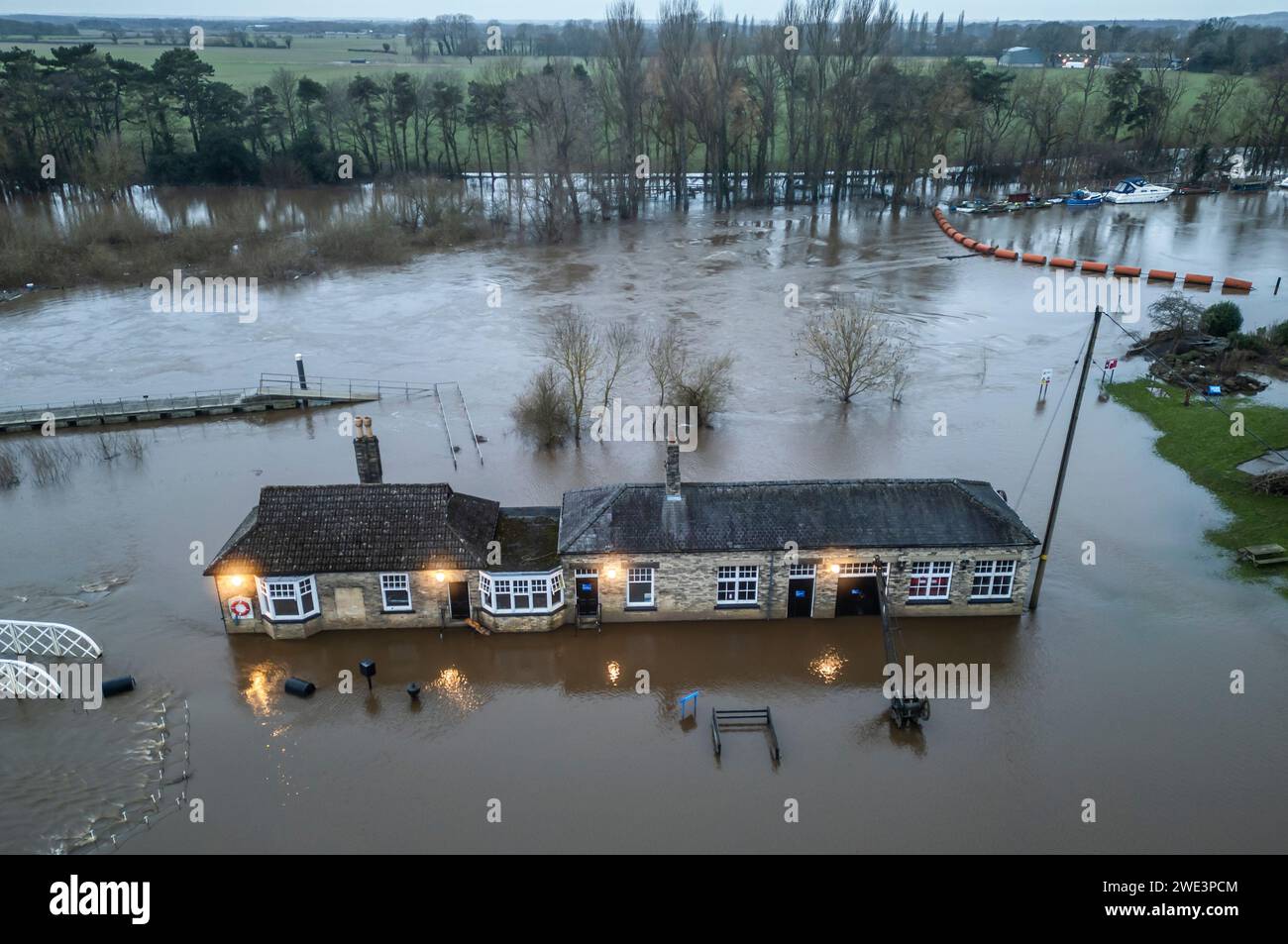 Flood water at Naburn Lock on the outskirts of York. Storm Jocelyn will ...