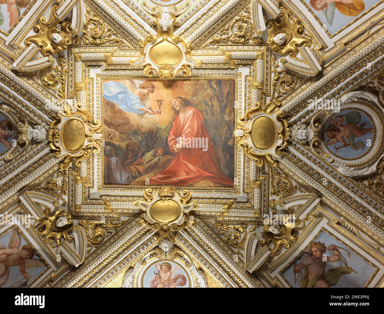 Jesus Christ, in garden of Gethsemane, in torment at the prospect of ...