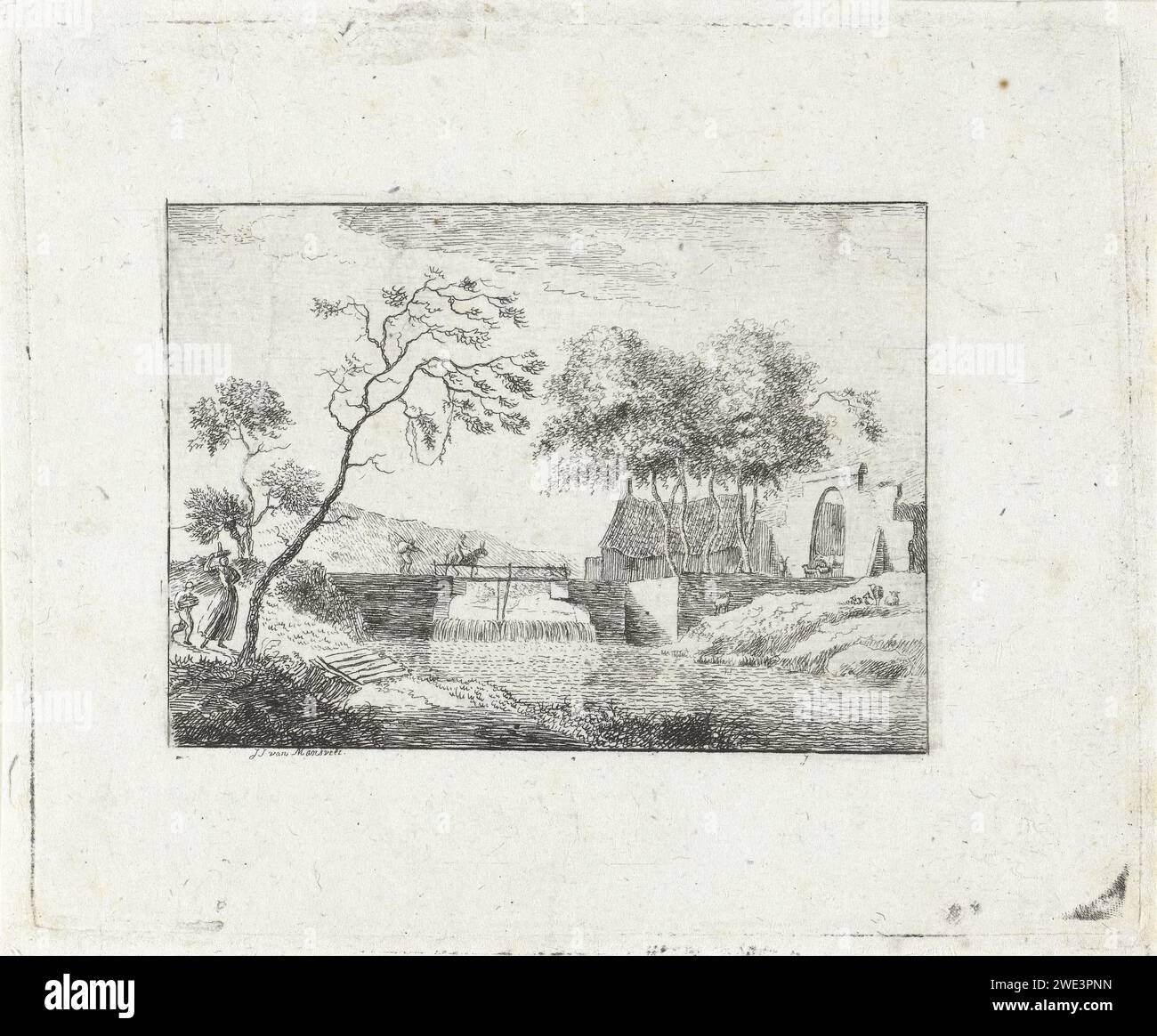 Landscape with bridge and farm, Jan Izaak van Mansvelt, 1771 - 1802 ...