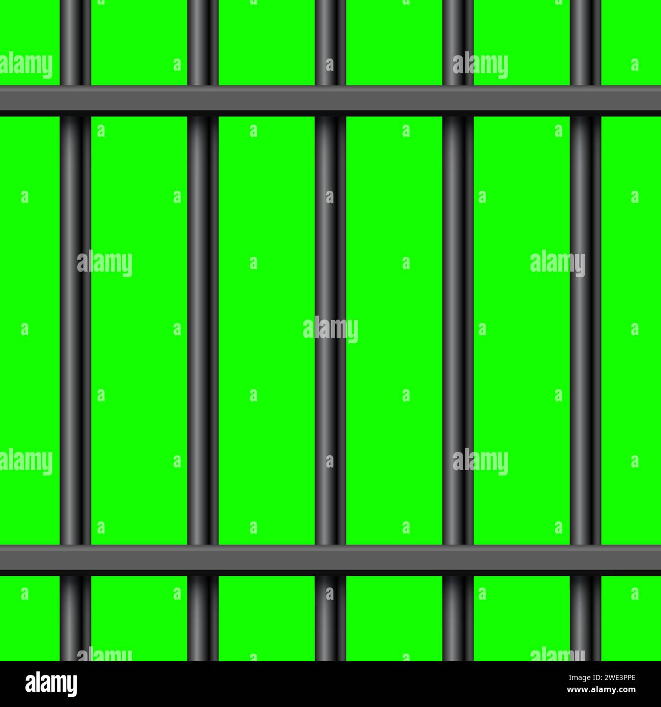 Black metal prison bars on green chroma key background. Detailed jail ...