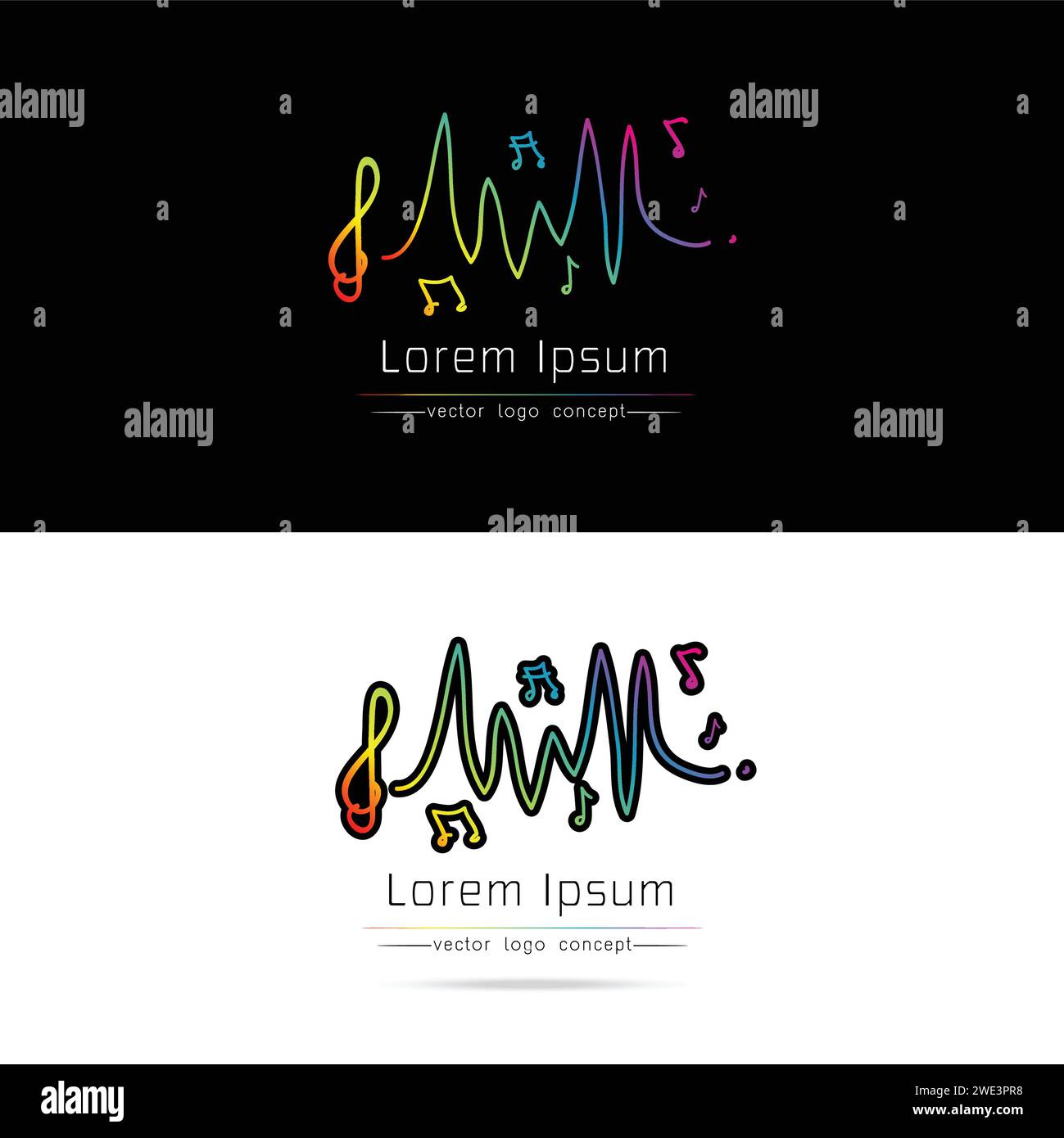 Music Logo concept sound wave with note hand drawn style, Audio ...