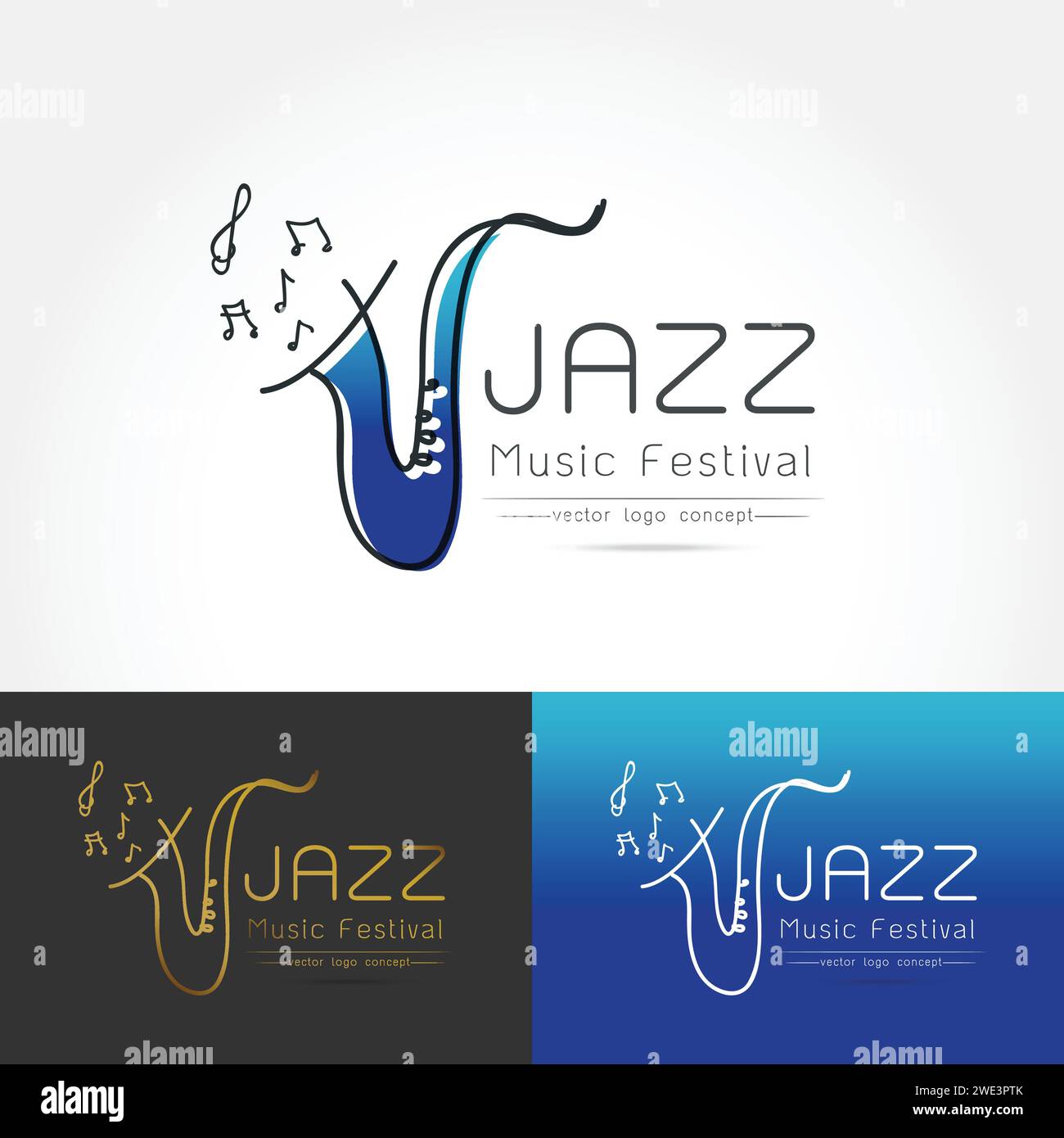 Modern linear thin flat design. The stylized image of saxophone. Jazz ...