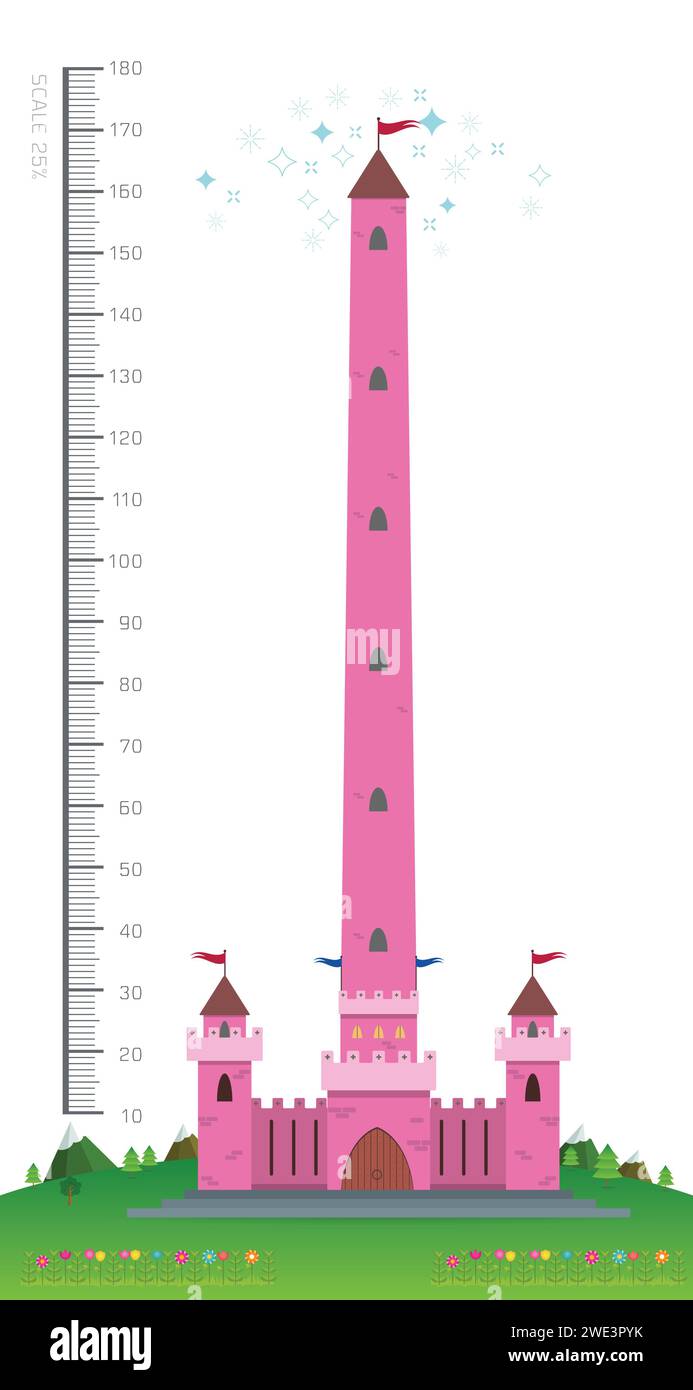 Background of children height meter, meter wall. Castle princesses ...