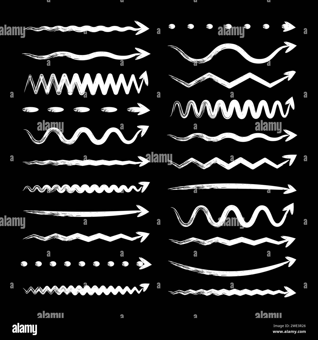 Grunge hand drawn arrows, highlighter lines. Marker stroke, brush pen ...