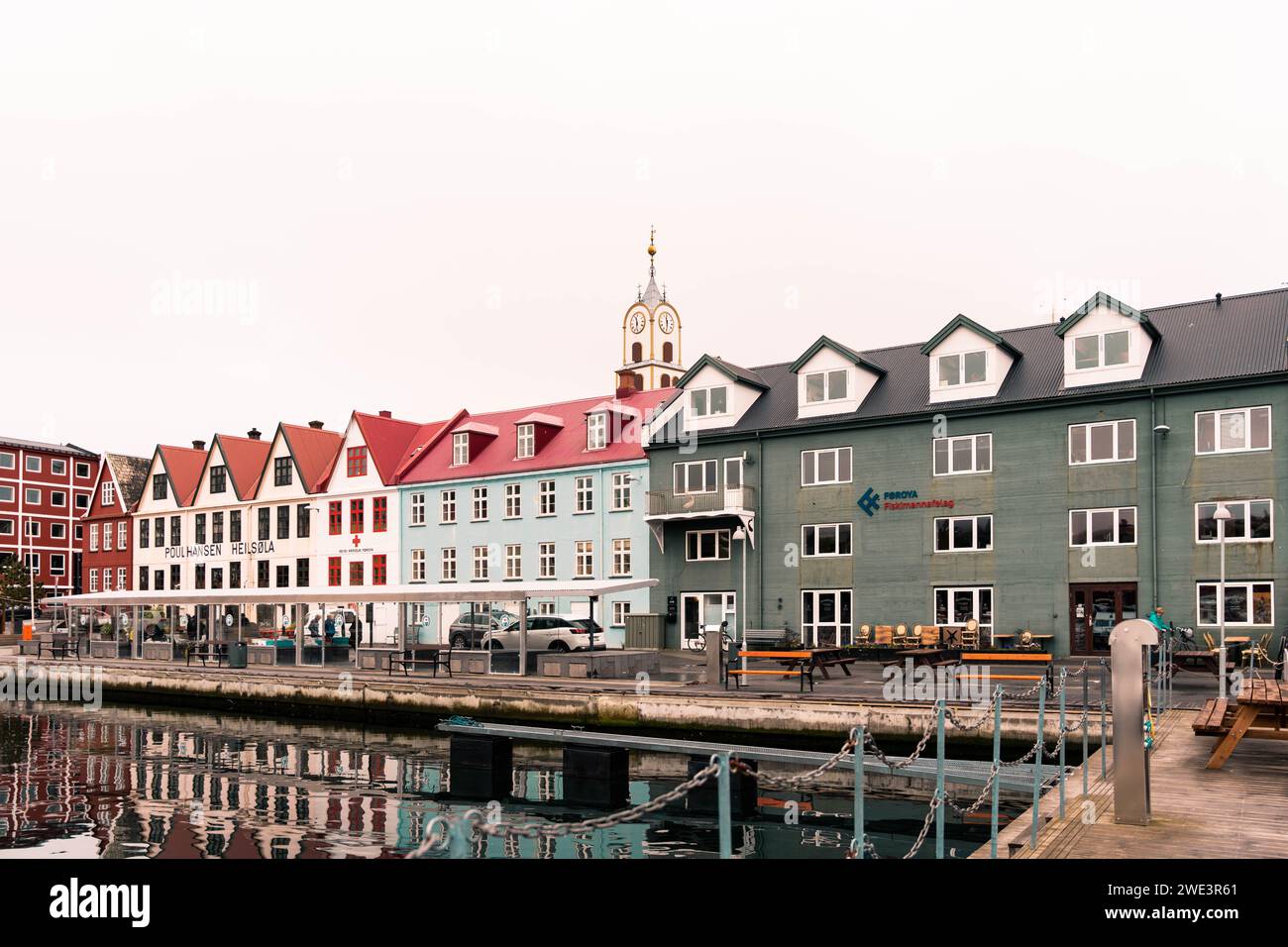 Torshavn, capital of the Faroe Islands, colorful buildings next to the ...