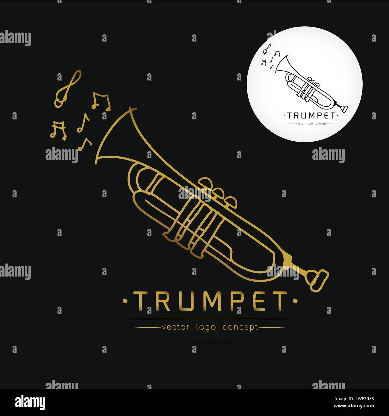 Modern linear thin flat design. The stylized image of trumpet ...