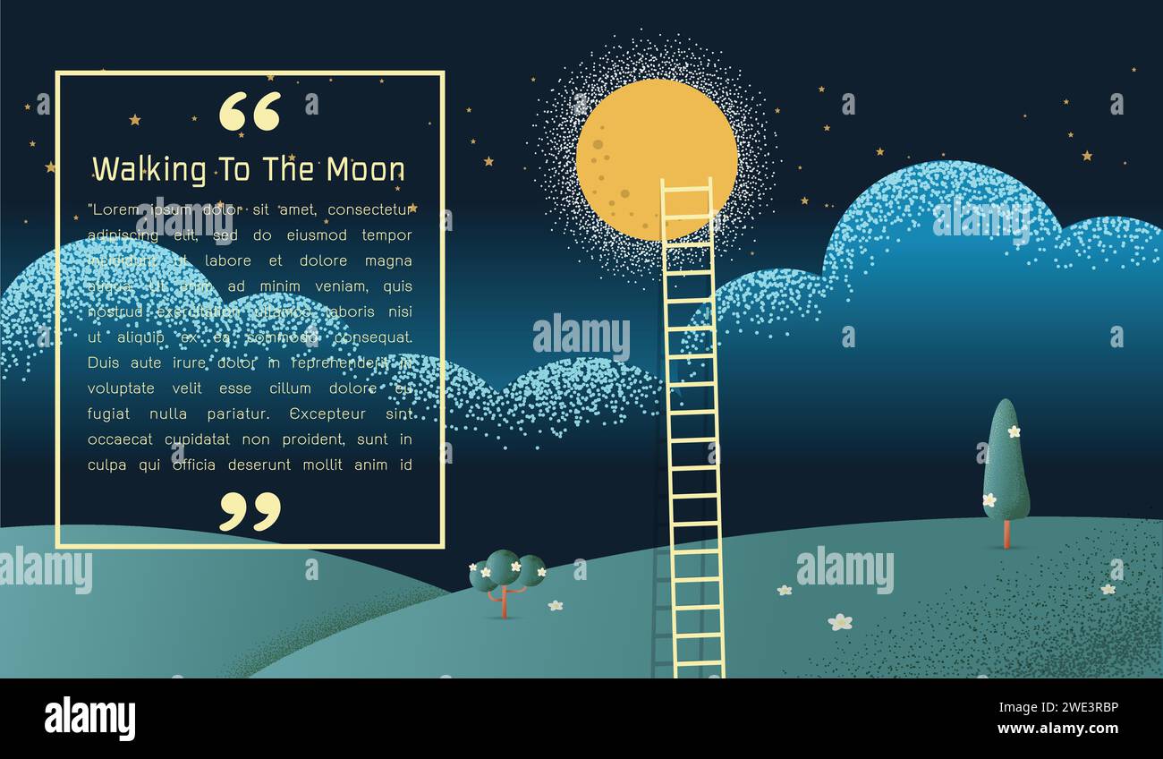 A ladder reaching up to the moon against on night scene beautiful ...