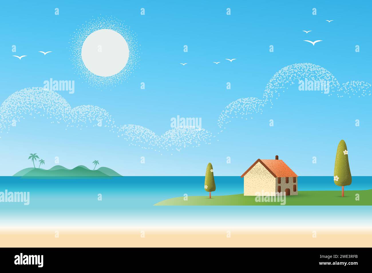 Beach sea with villa beautiful horizontal hotel seaside concept Summer ...