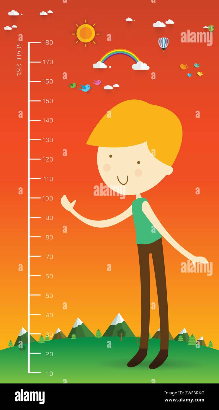 Meter wall with Cartoon character boy vector illustration Stock Vector ...