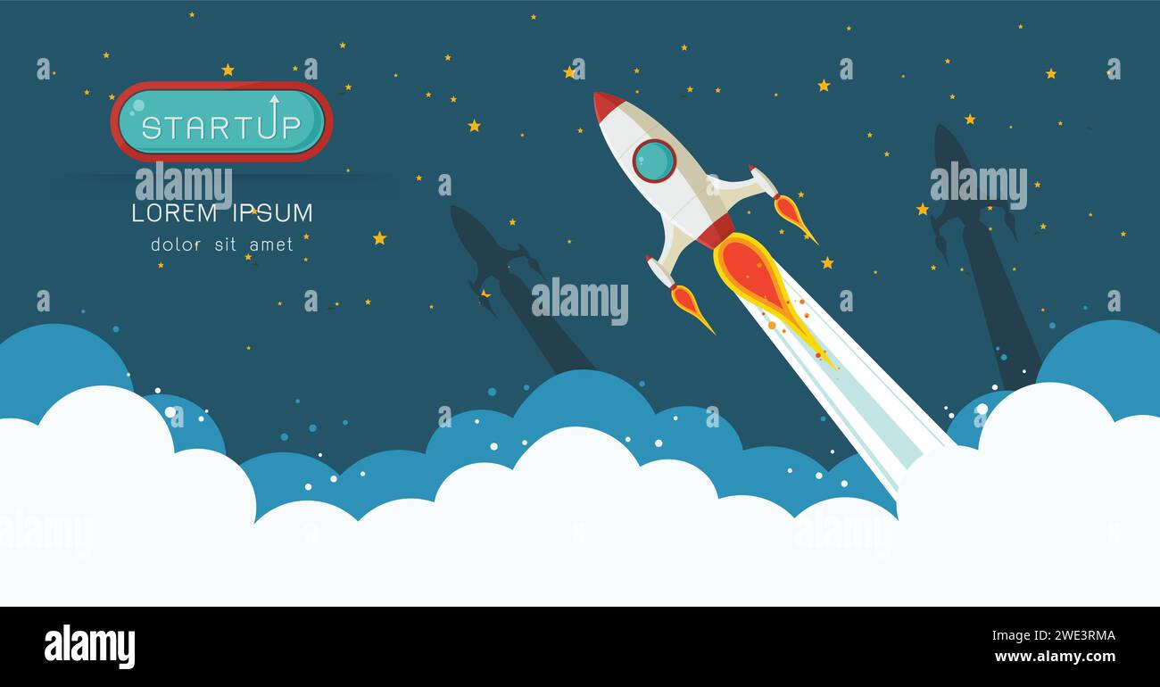 Space rocket launch. Start up concept flat style.Vector illustration ...