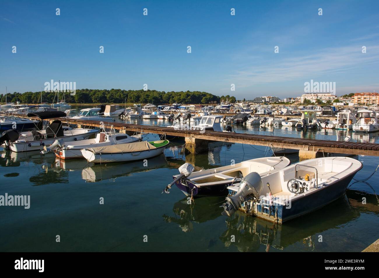 The marina in the coastal town of Medulin in Istria, north west Croatia ...