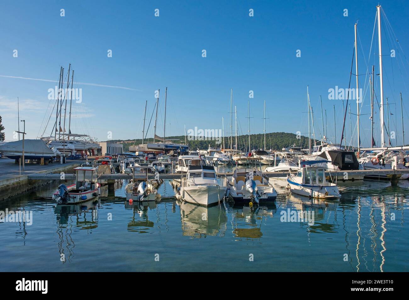 The marina in the coastal town of Medulin in Istria, north west Croatia ...