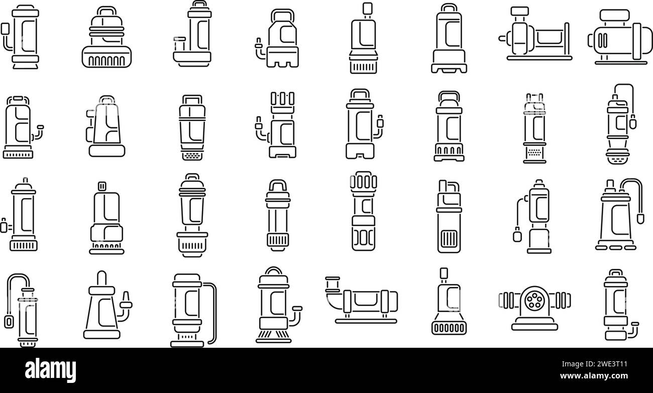 Submersible pump icons set outline vector. Motor machine. Electric ...