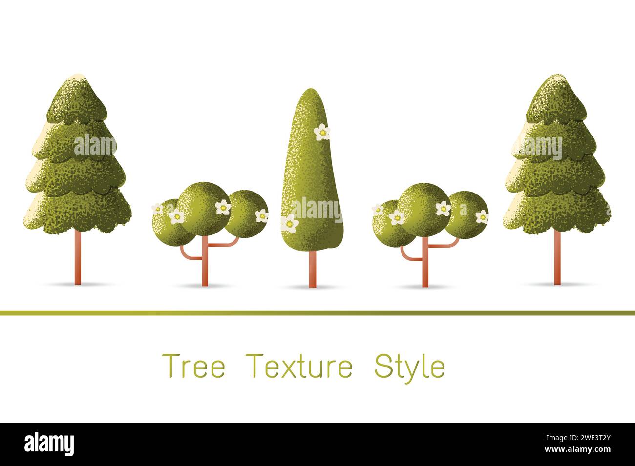 Set of Green Forest, trees and bushes on white background Vector ...
