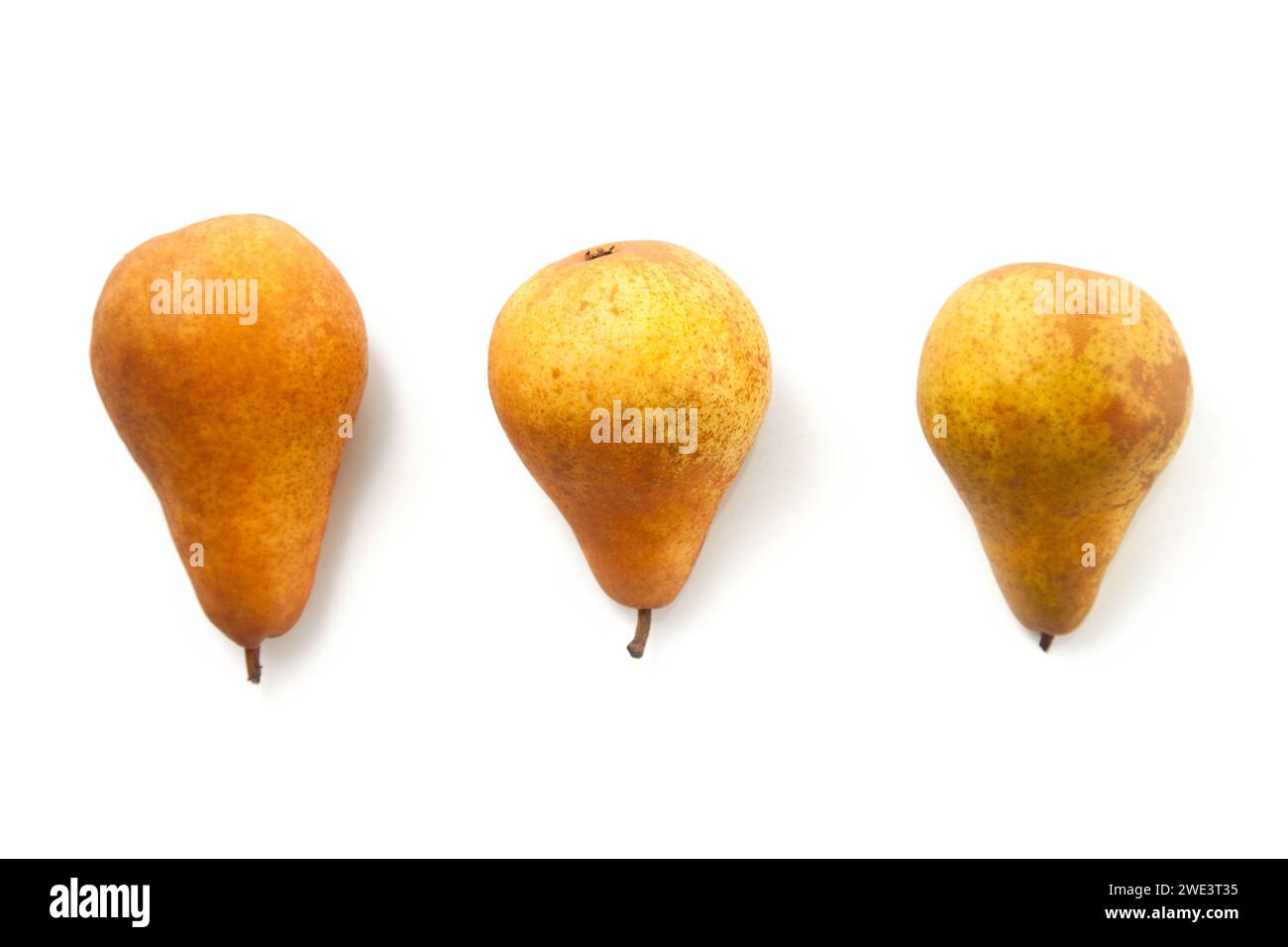 Three ripe juicy pear fruits with soft shadow isolated on white ...
