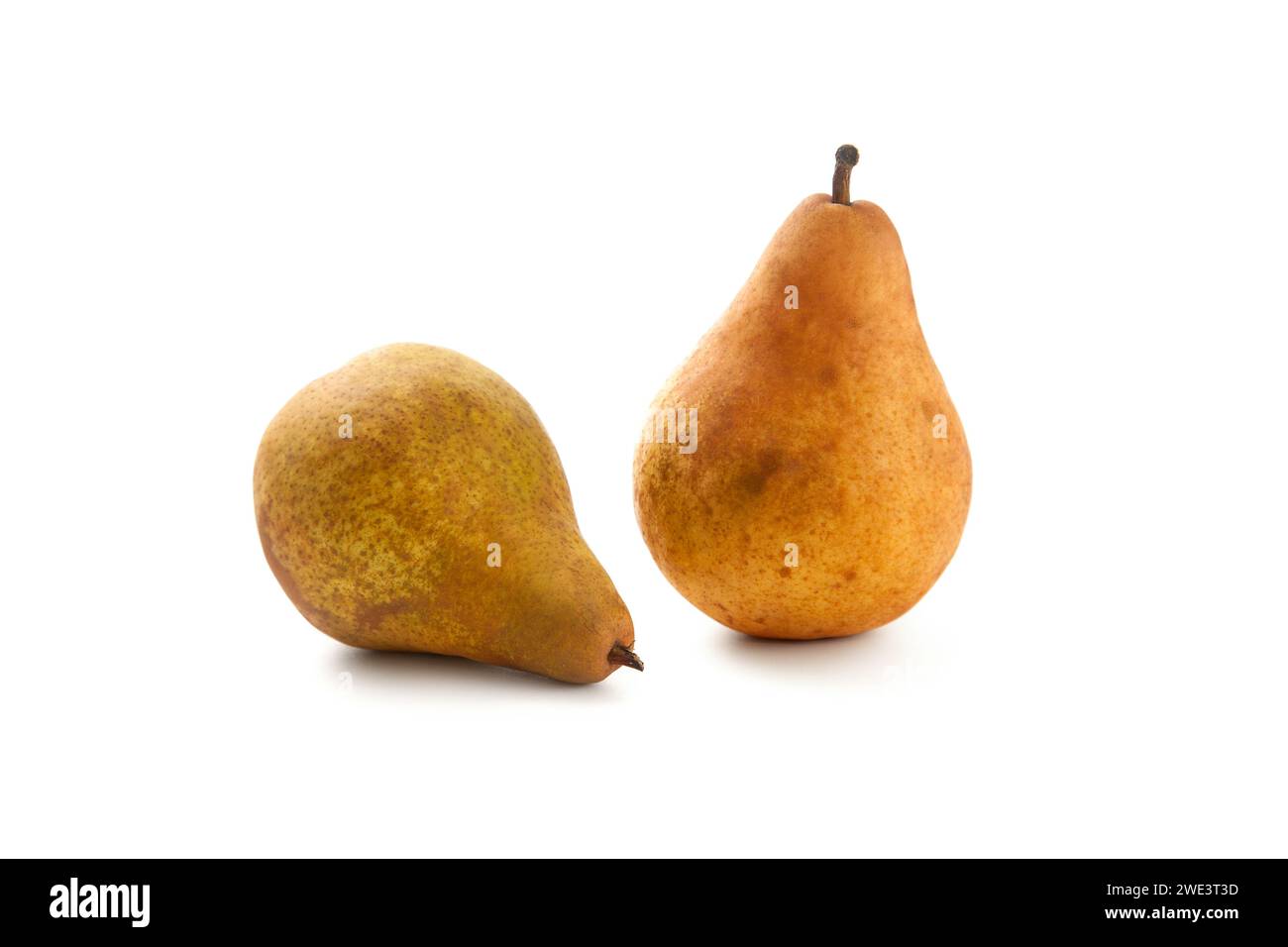 Two ripe juicy pear fruits with soft shadow isolated on white ...