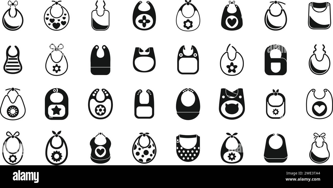 Bib icons set simple vector. Baby food kids. Family apron toddler Stock ...