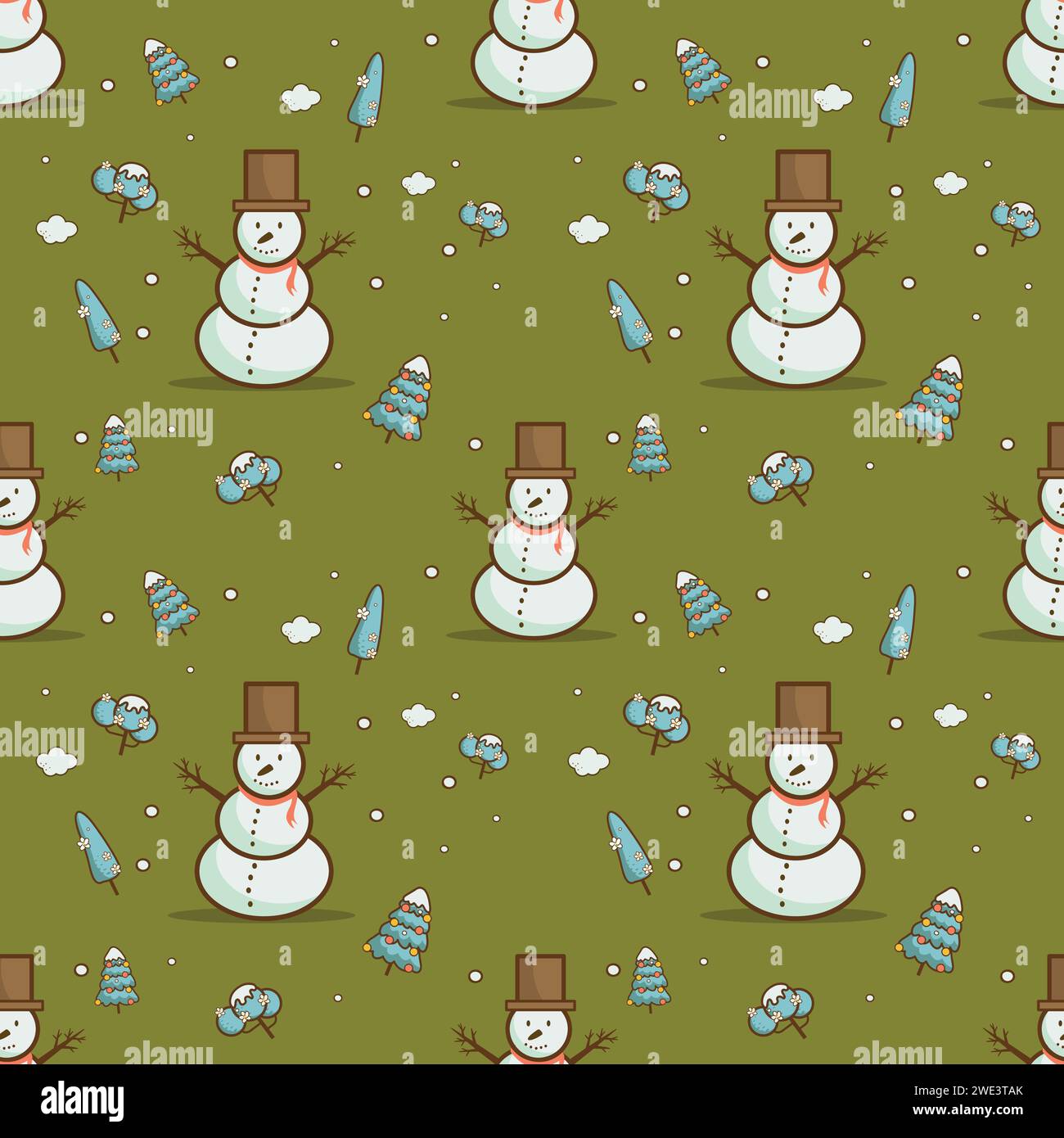 Christmas seamless pattern with cute snowman and Christmas tree for the ...