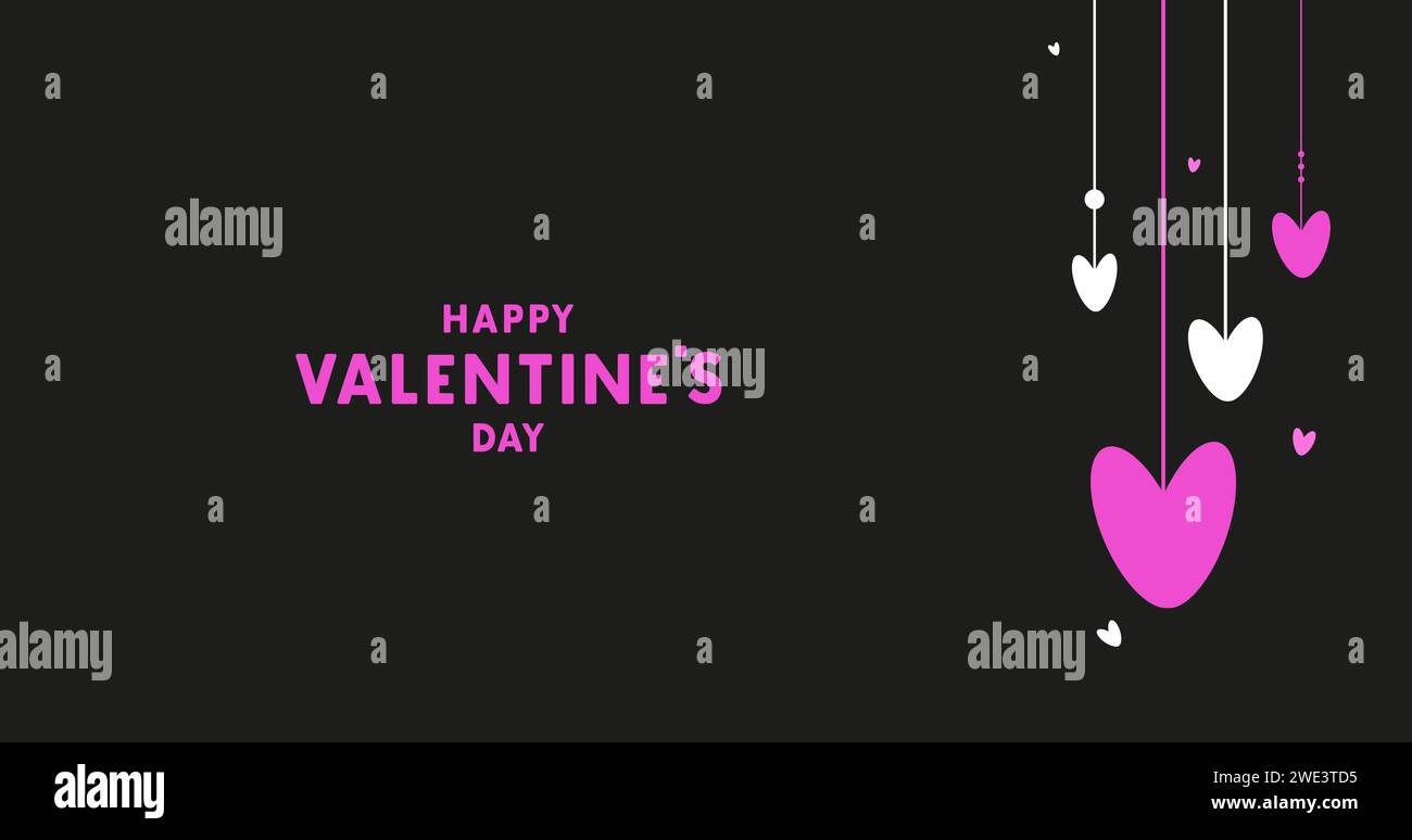 Vector Hanging hearts with text by Valentine day. Cute lettering. Black ...