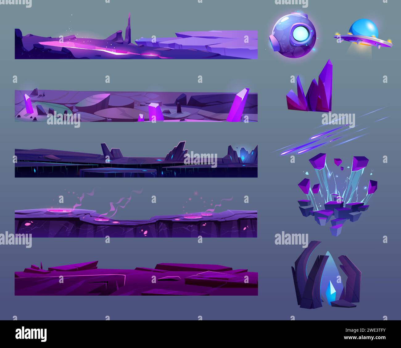 Game ui elements set for space design. Cartoon vector illustration kit ...