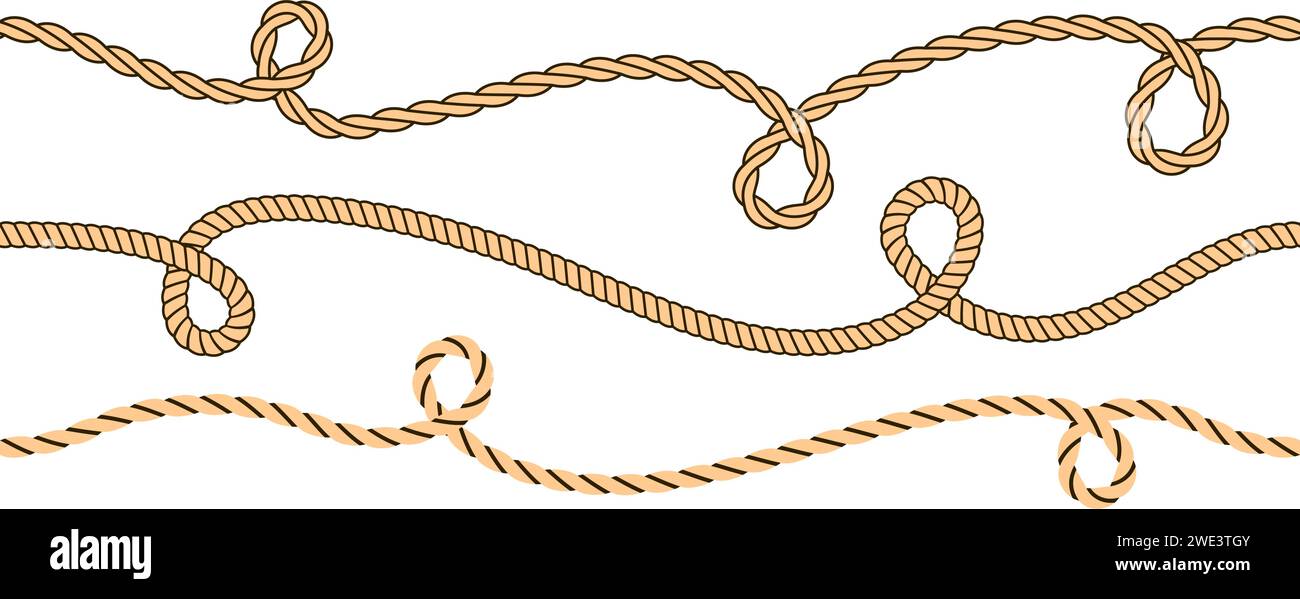 Wave rope curve set. Repeating hemp cord stripes collection. Wavy loop ...