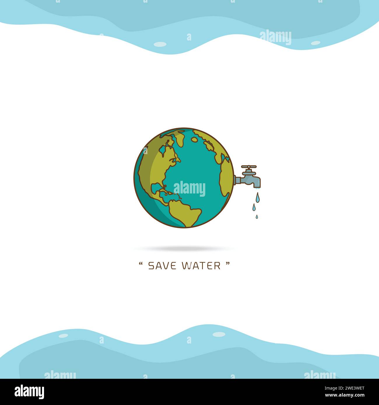 Water world day with hand hold faucet or water tap with a drop of water ...