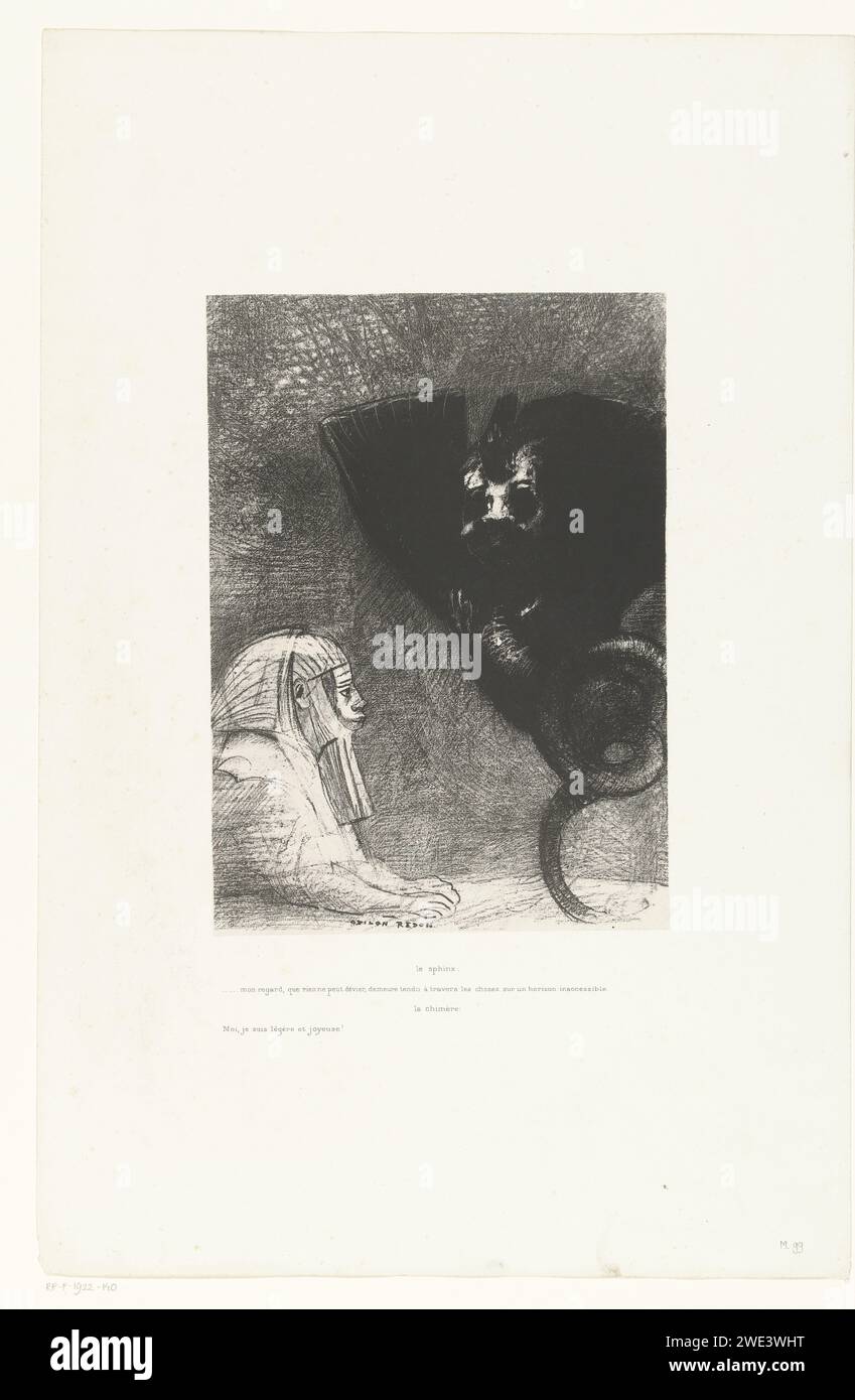 From Sfinx to Chimaera, Odilon Redon, 1889 print On the left a sphinx ...
