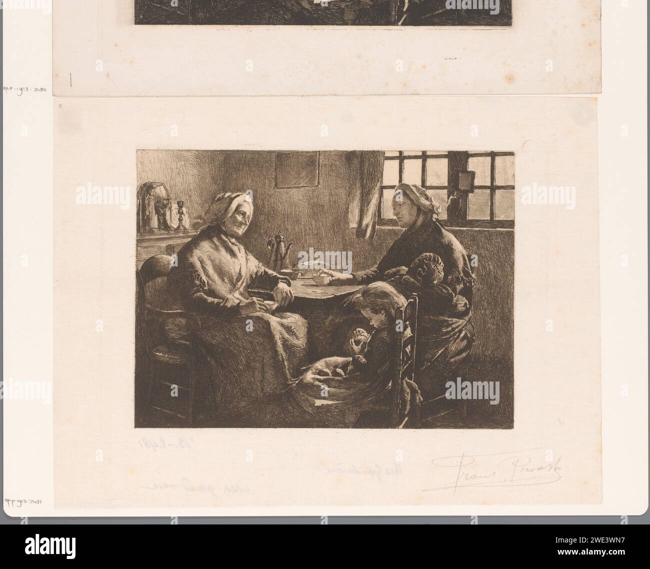 Mother with two children visiting grandmother, Frans Proost, 1885 ...