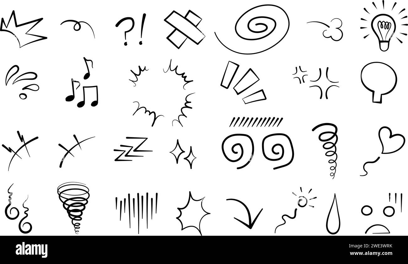 Anime comic emoticon element graphic effects hand drawn doodle vector ...