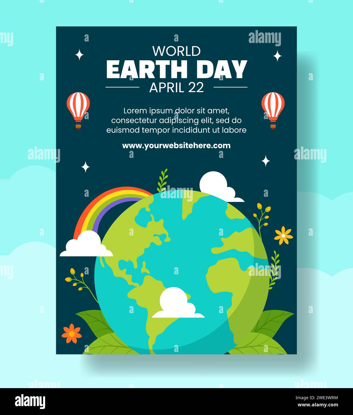 Earth Day Vertical Poster Flat Cartoon Hand Drawn Templates Background ...