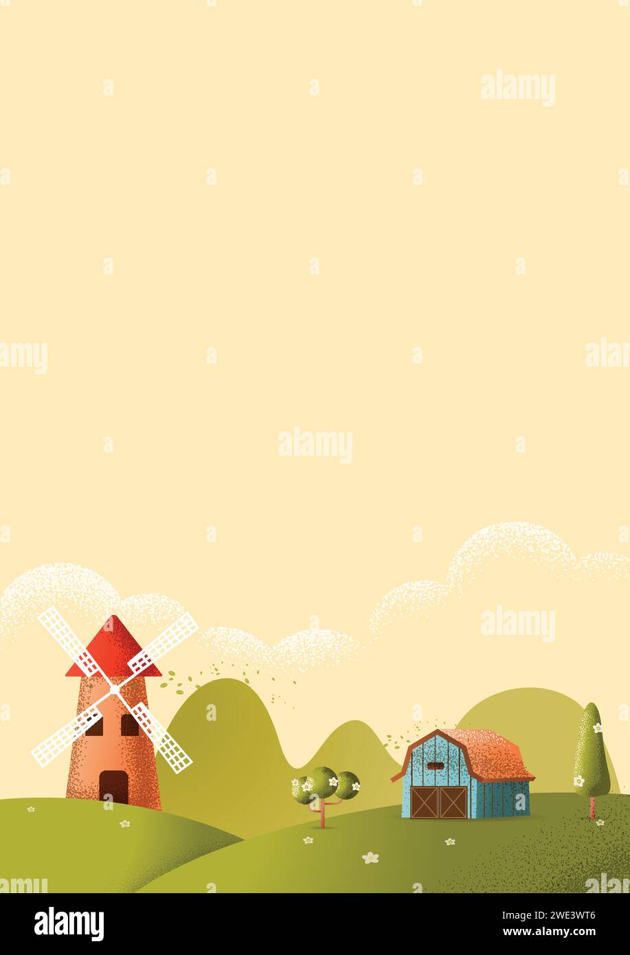Vertical Farm field nature landscape and a village on a hill Vector ...
