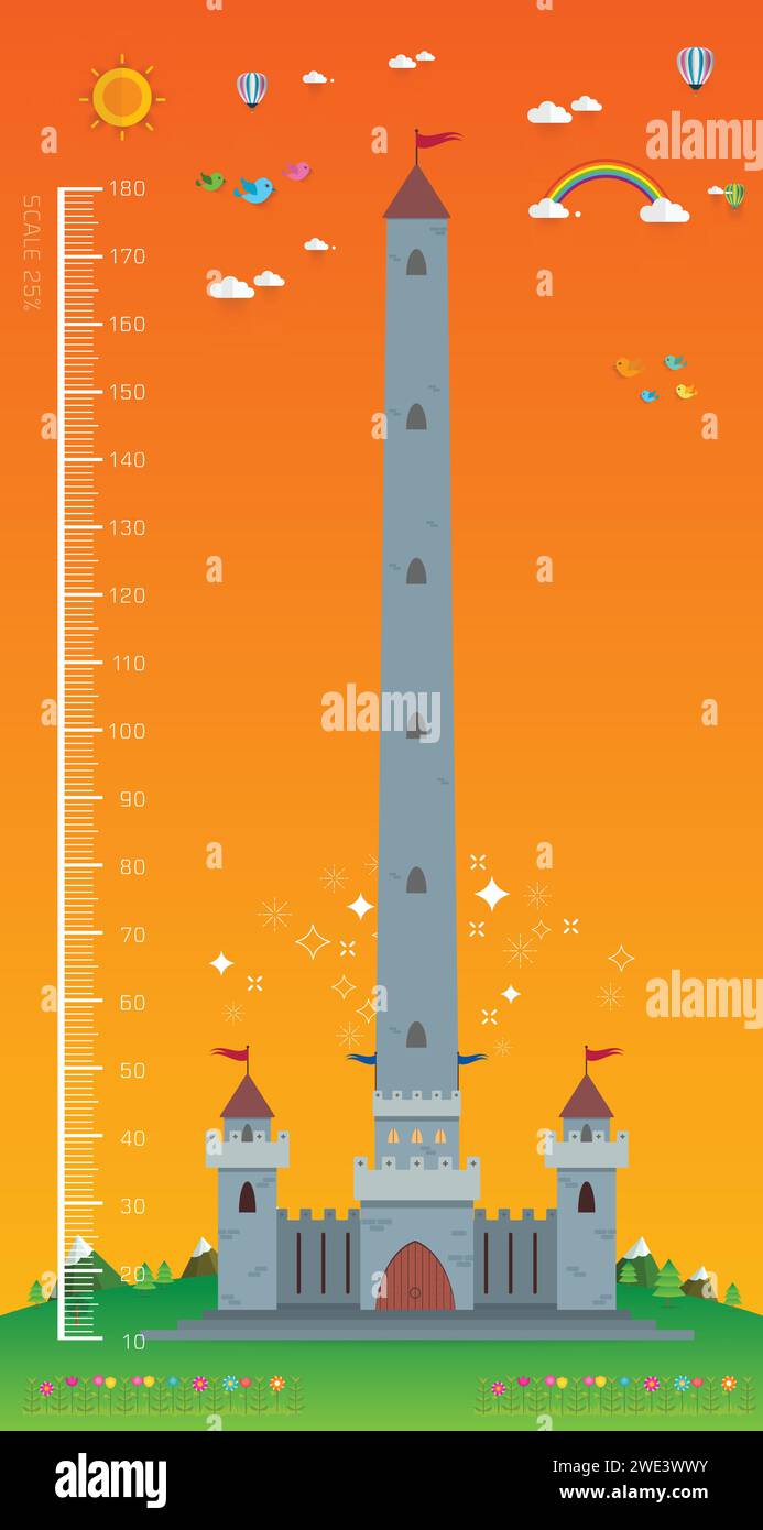 Background of children height meter, meter wall. Castle princesses ...