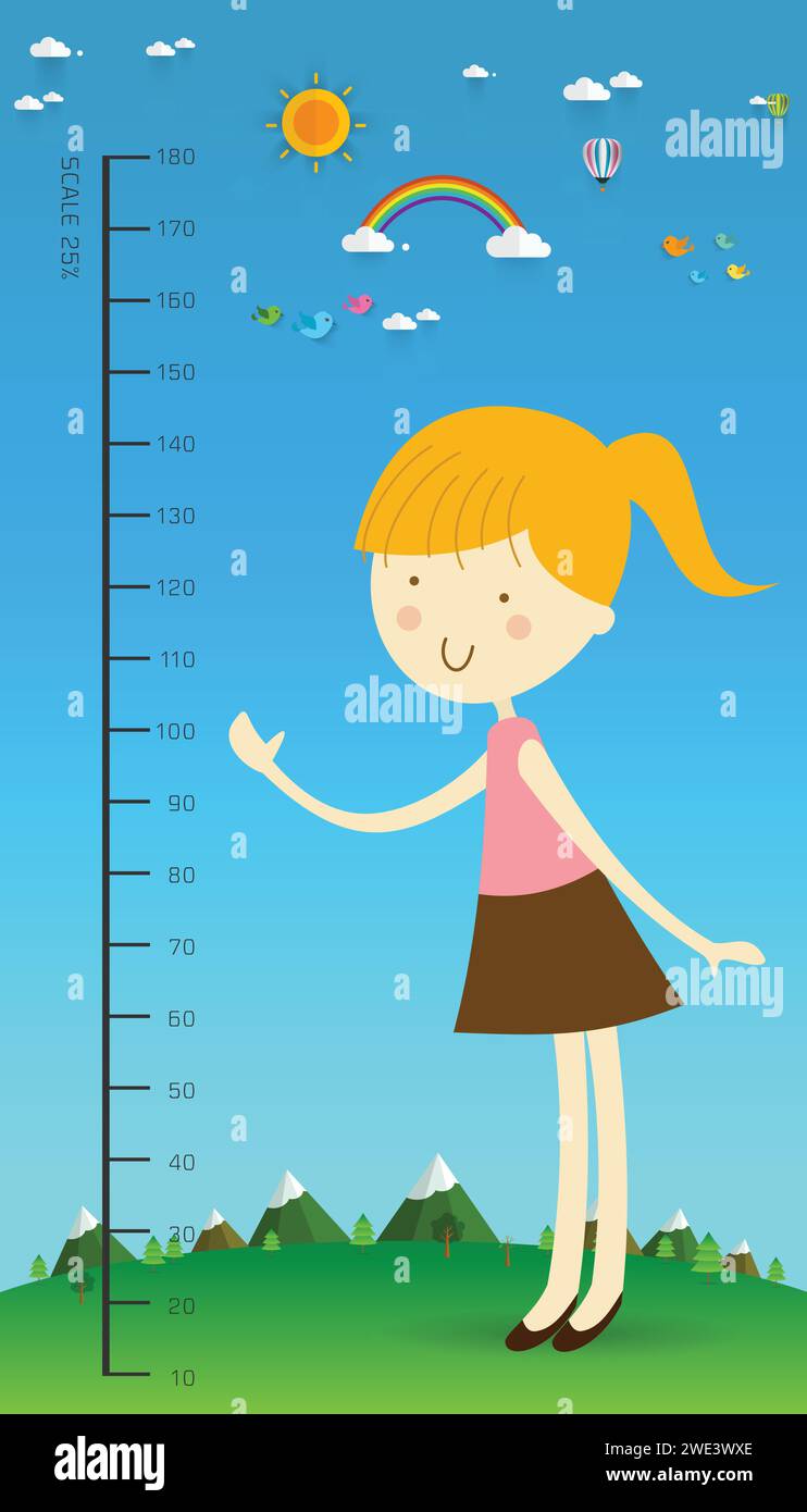 Meter wall with Cartoon character girl vector illustration Stock Vector ...