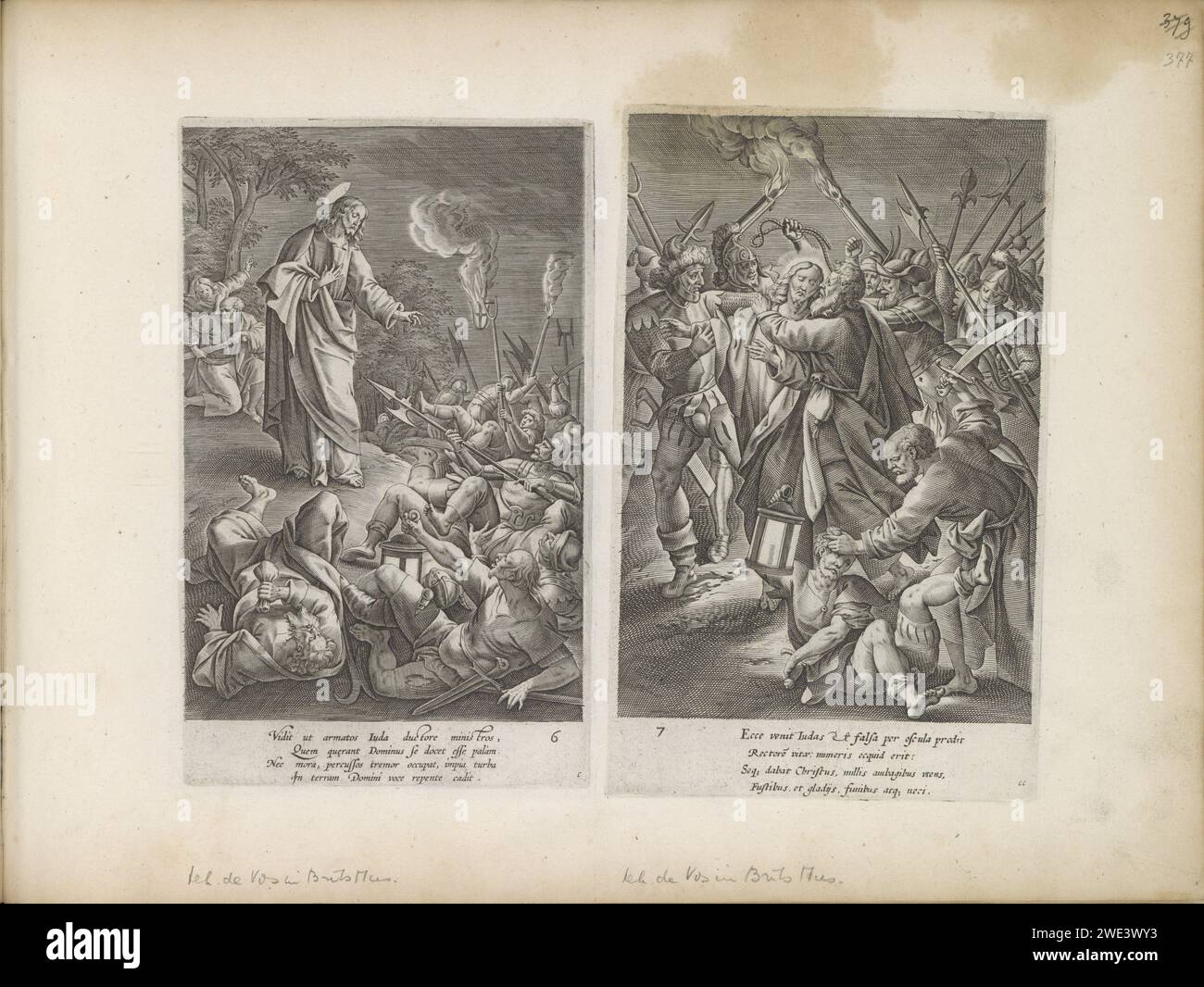 Soldiers who surround Christ fall to the ground, 1643 print Christ ...