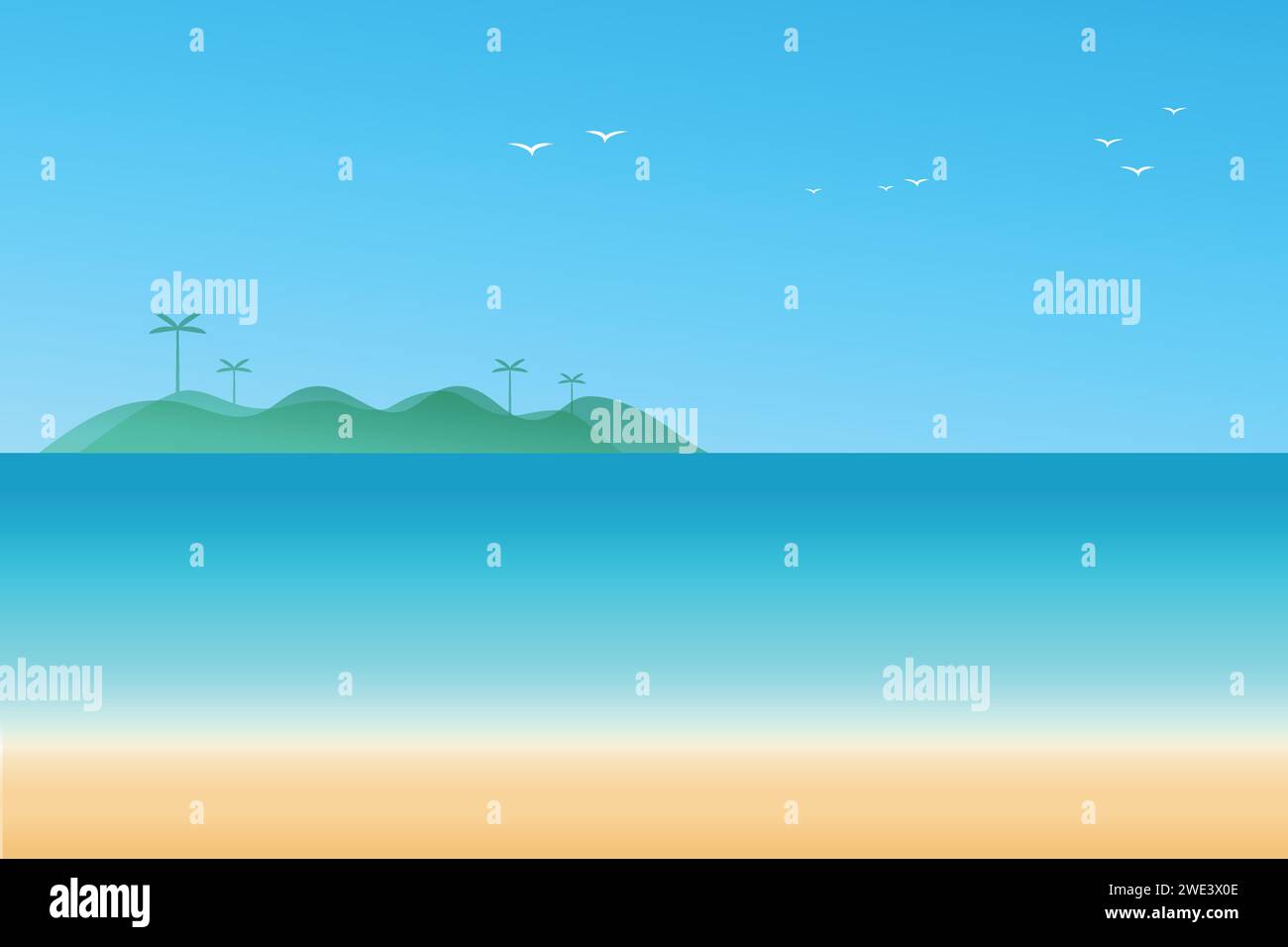 Vector illustration minimal seascape background with mountain range and ...