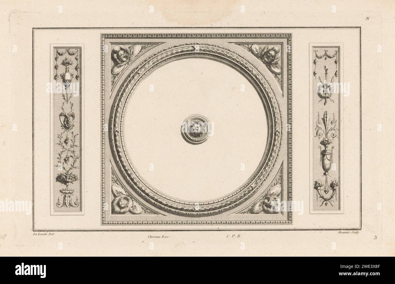 Ceiling with helmets and shields, C. le Meunnié, After Richard de ...