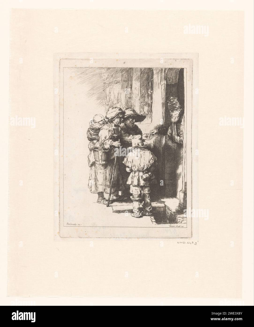 A blind hurdy-gurdy player and family receiving alms, Francesco Novelli ...