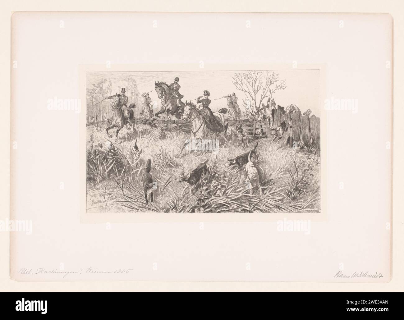 Fox Hunt, Hans W. Schmidt, 1886 print Weimar paper. etching fox hunting ...