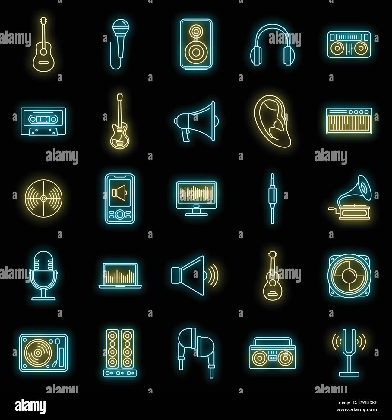 Acoustics audio icons set. Outline set of acoustics audio vector icons ...