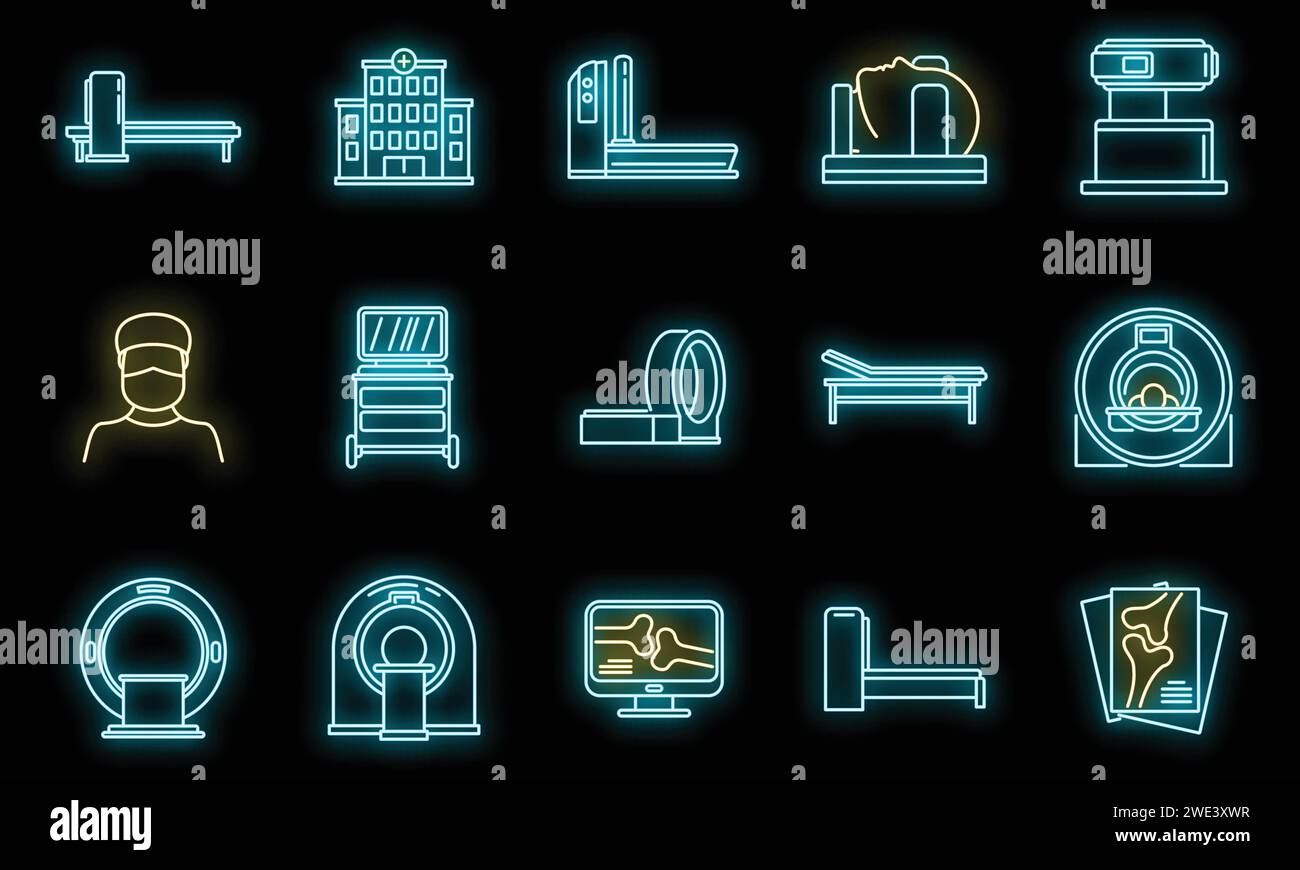 Mri scan icons set. Outline set of mri scan vector icons neon color on ...