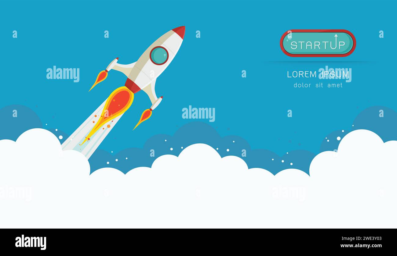 Space rocket launch. Start up concept flat style.Vector illustration ...