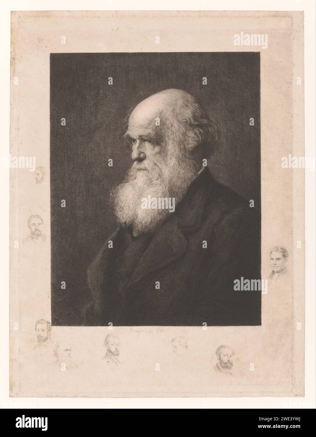 Portret van Charles Darwin, Paul Adolphe Rajon, after Walter William ...