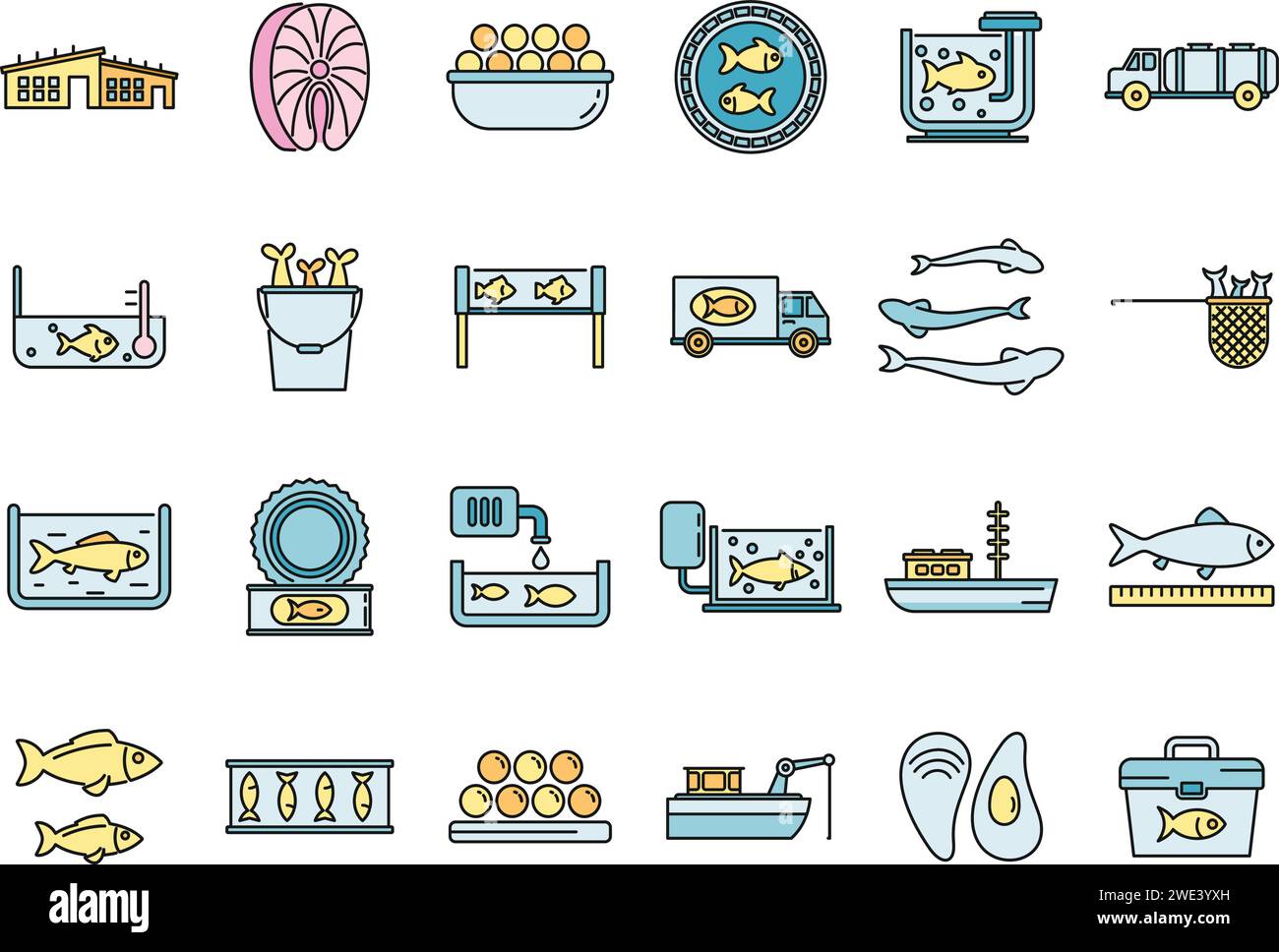 Food fish farm icons set. Outline set of food fish farm vector icons ...
