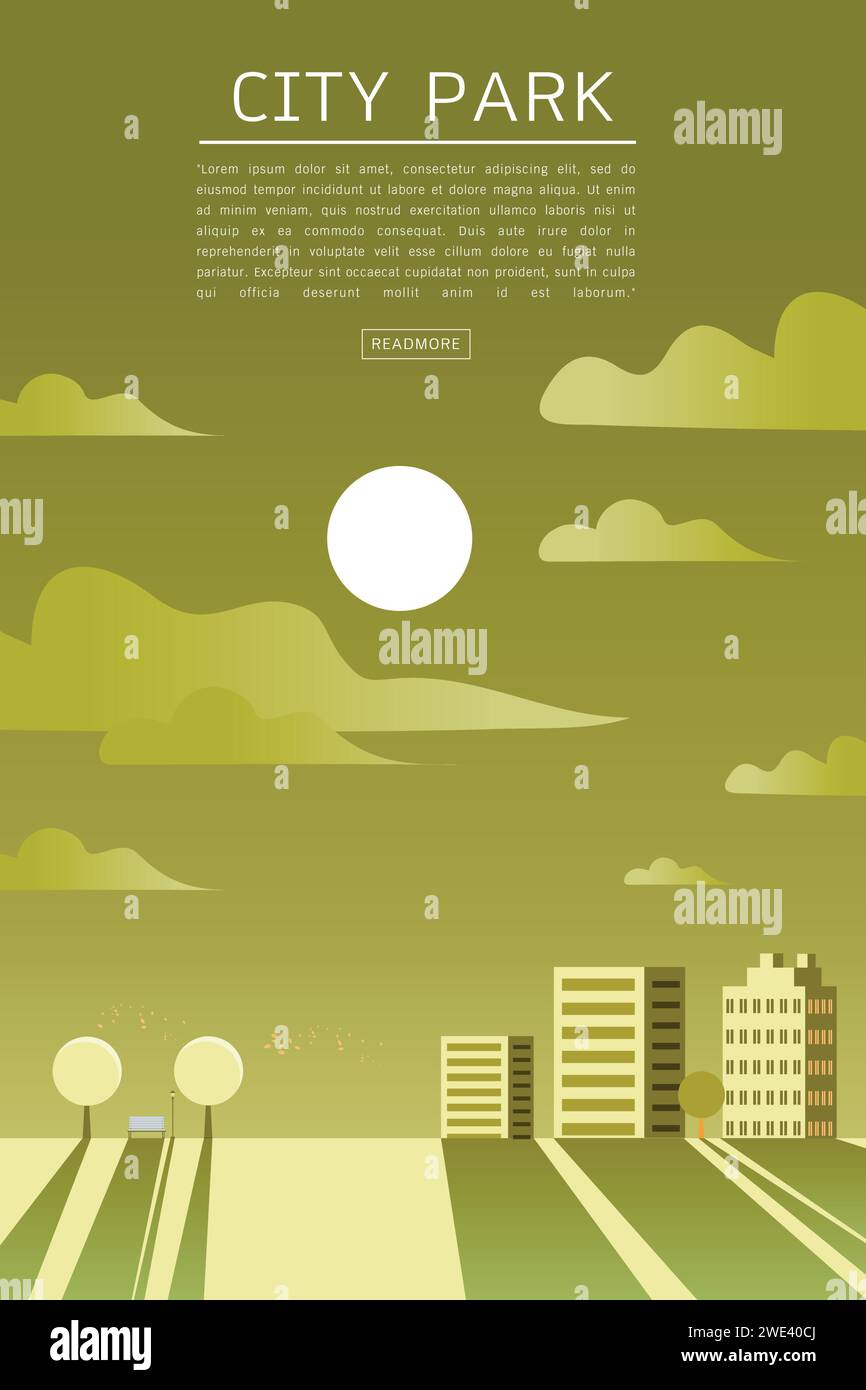 Beautiful City Park vertical Nature landscape Natural landscape flat modern linear style. a ...