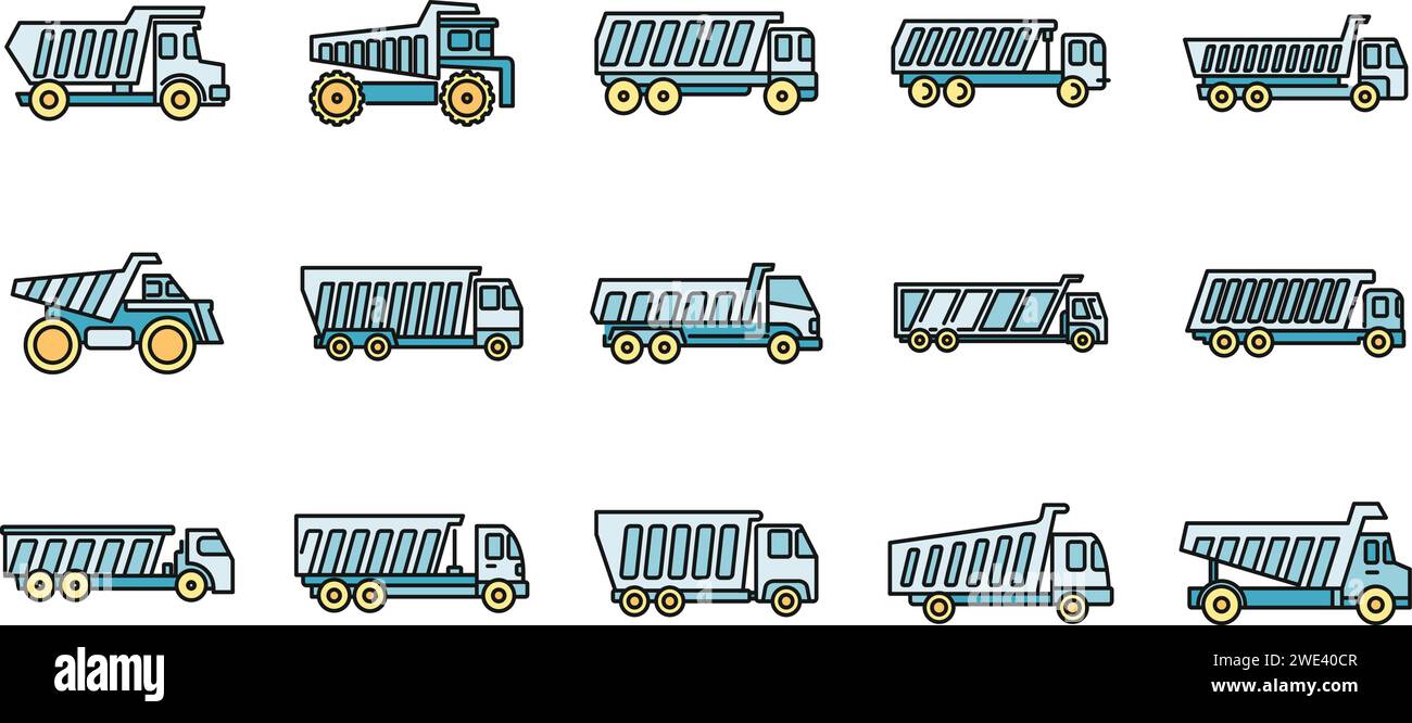 Tipper hopper icons set. Outline set of tipper hopper vector icons thin ...